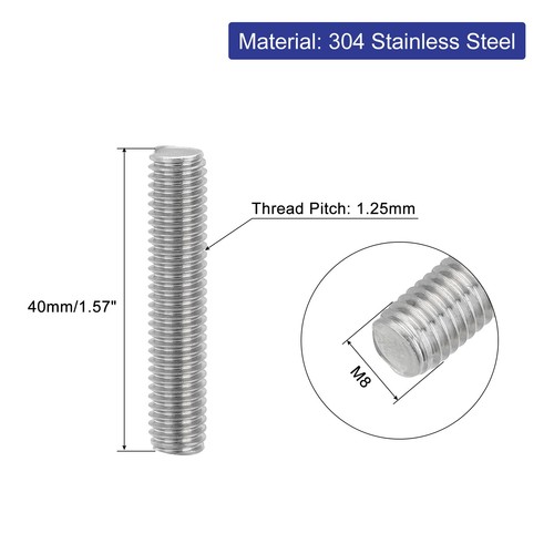 4Pcs M8 x 40mm 1.25mm Pitch 304 Stainless Steel Fully Threaded Rod Bar ...