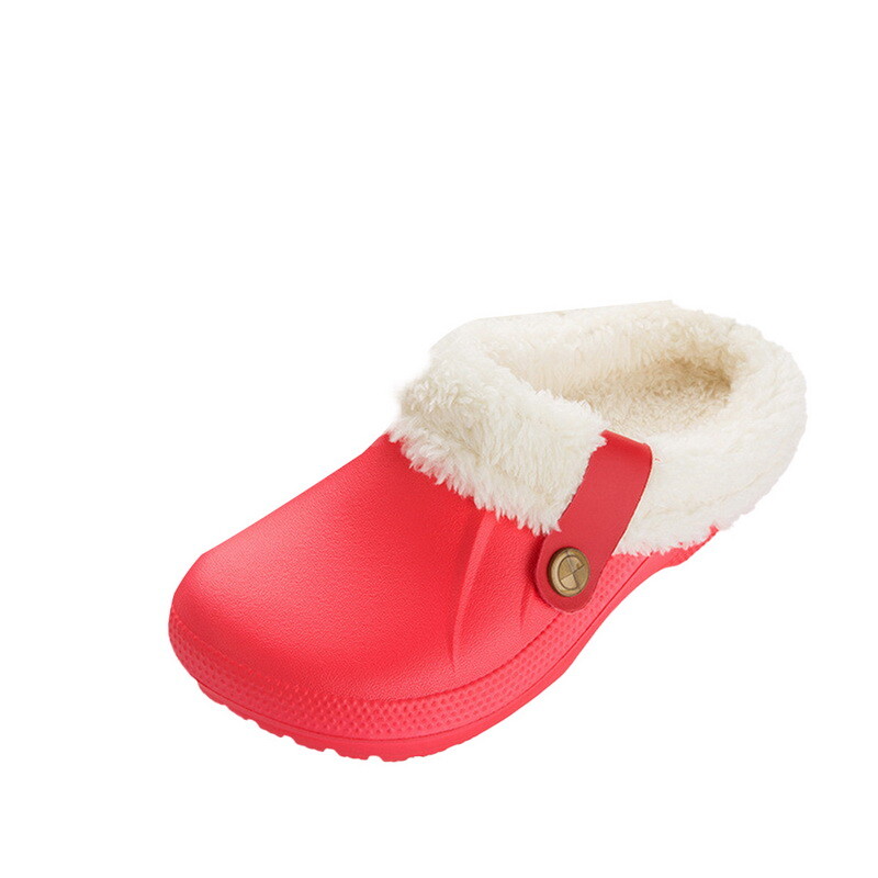 Women Men Waterproof Slippers Furry Lined Clogs Winter Warm Garden ...