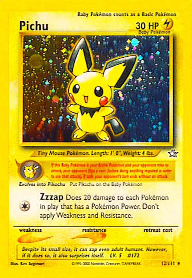 POKEMON NEO GENESIS HOLO PICHU #12 CARD 2000 Photo Magnet @ 3"x5 ...