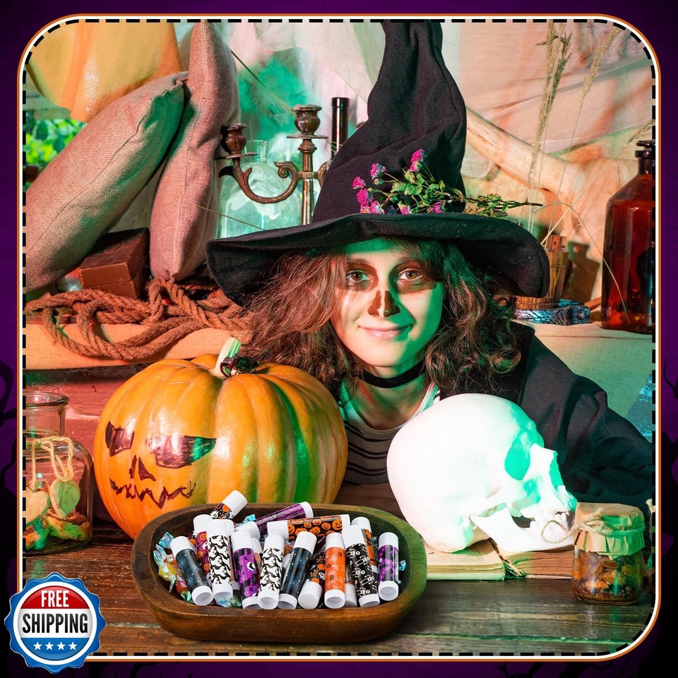 Siifert 50 Pcs Halloween Lip Balm Gifts Bulk Pumpkin Ghost Black Cat ...