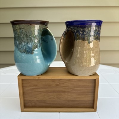 2 NEHER Glazed Pottery Hand Warmer Coffee Mugs by" Clay In Motion ...