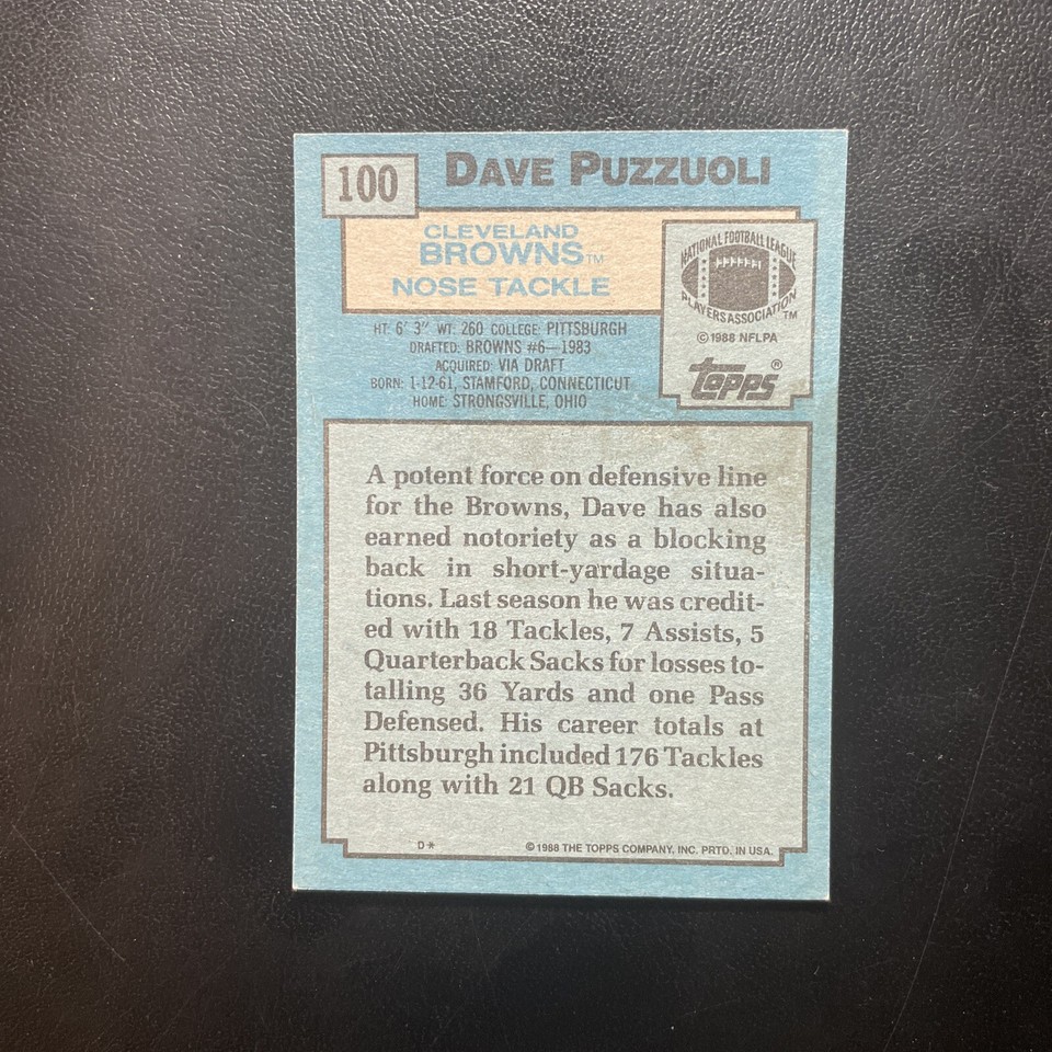 1988 Topps Football #100 Dave Puzzuoli Cleveland Browns | eBay
