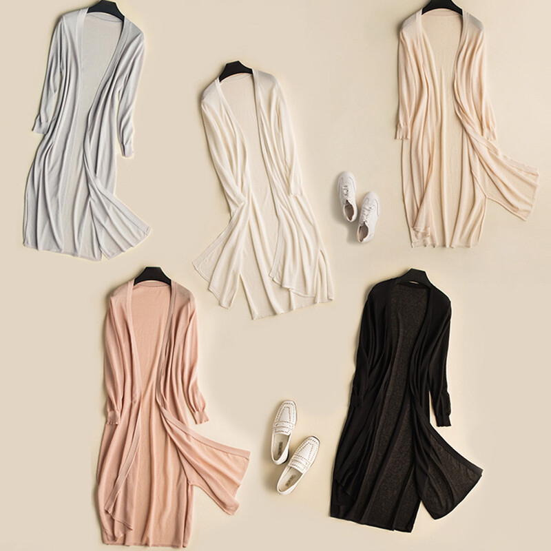 Womens Summer Long Sleeve Cardigan Mesh Sheer Coat Jacket Open Loose ...