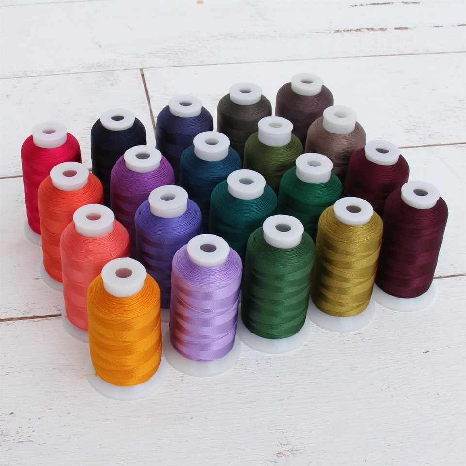 20 CONE POLYESTER EMBROIDERY MACHINE THREAD SETS - 1000M CONES 40WT 11 ...