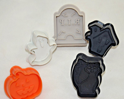 Halloween 5pc spring-Loaded IMPRINT sm cookie cutters, piecrust punches ...