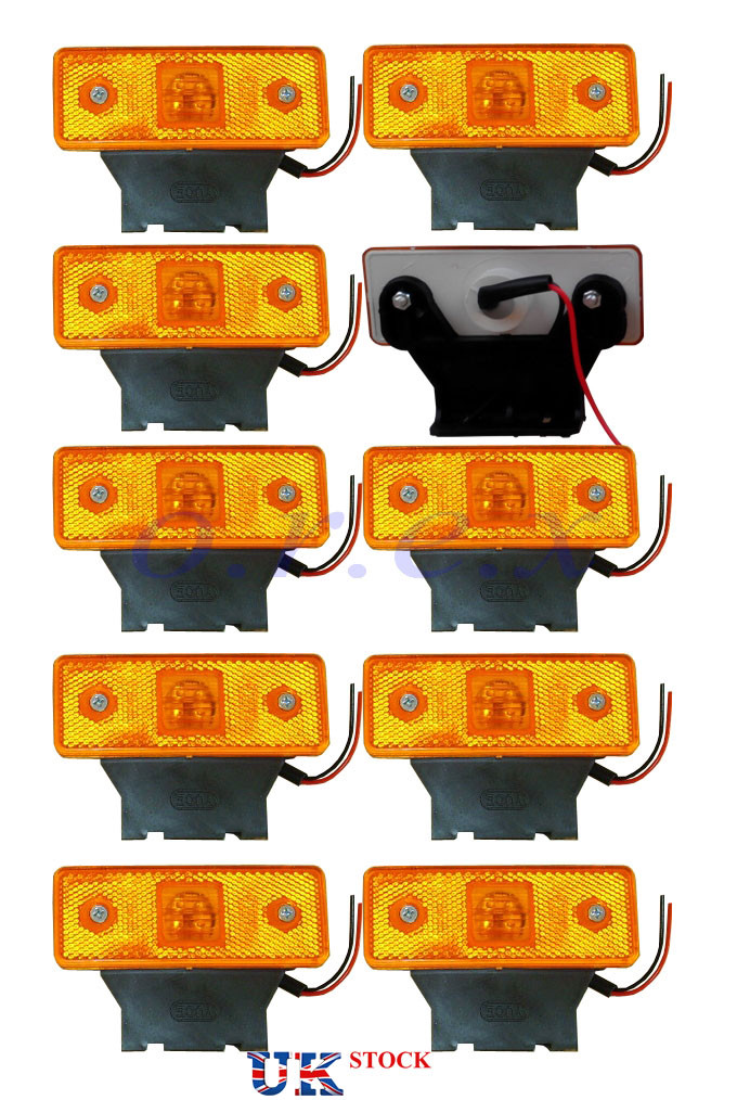 8x 24V Amber Front Side Marker LED Lights Indicator c/w rubber bracket ...
