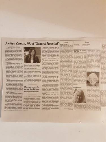 Jacklyn Zeman & Tyler Christopher Times Obituary - Actors - General ...