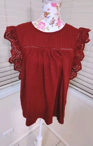 Joop And Gypsy Ariel Red Sleeveless Ruffle Eyelet Top New Size 14 - 16 ...