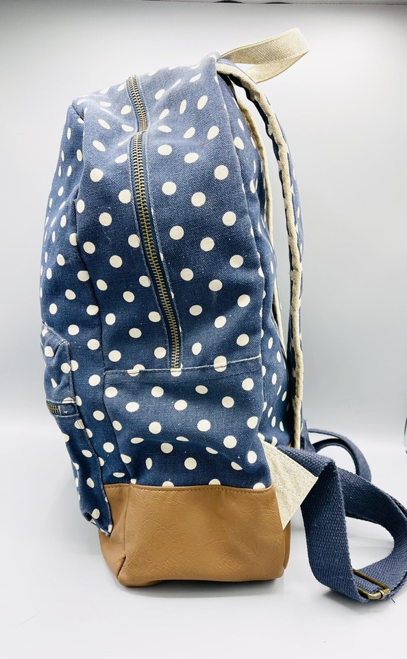 Navy Blue w White Polka Dots Backpack Cream Sparkle Trim Brown Faux ...