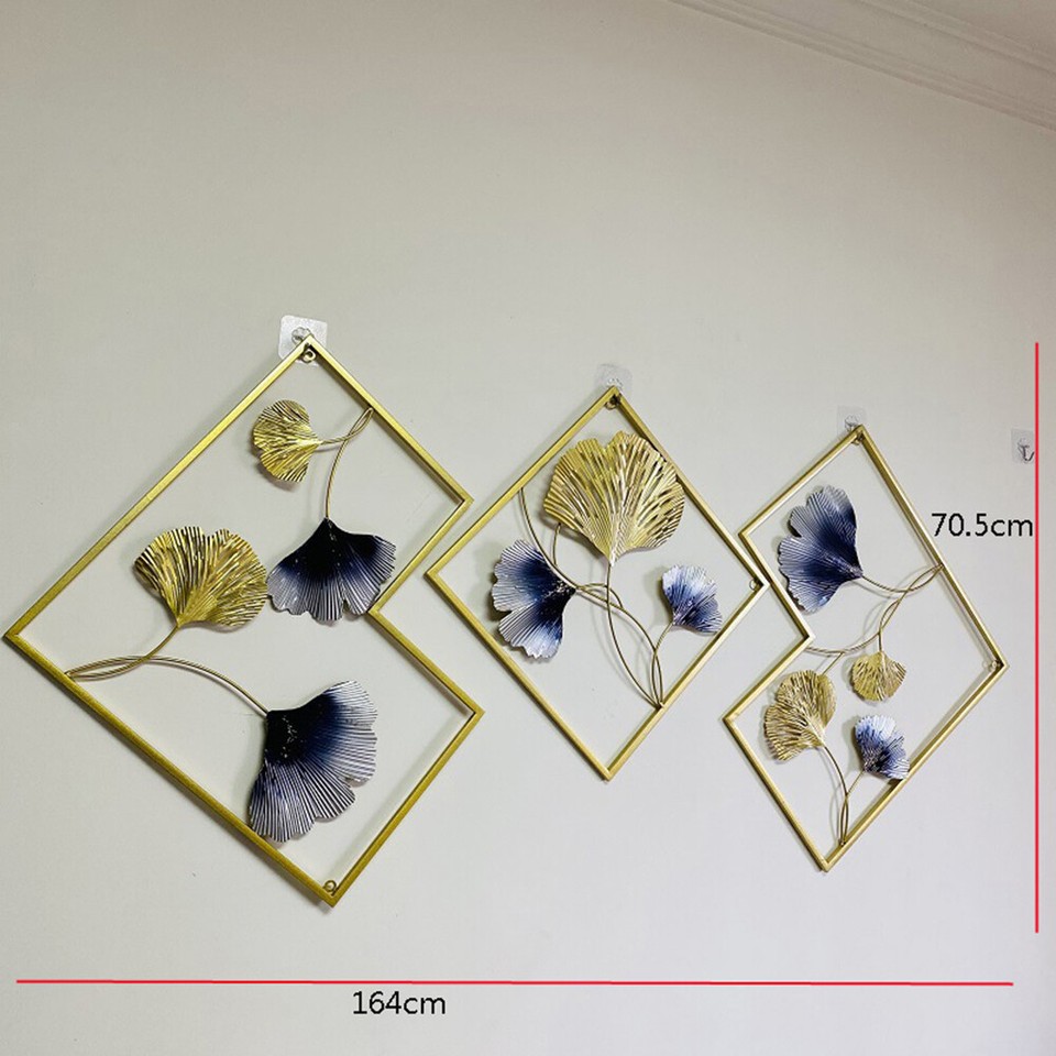 3Pcs 164 x 70.5 cm Metal Wall Art Hanging Sculpture Decor 3D Ginkgo ...