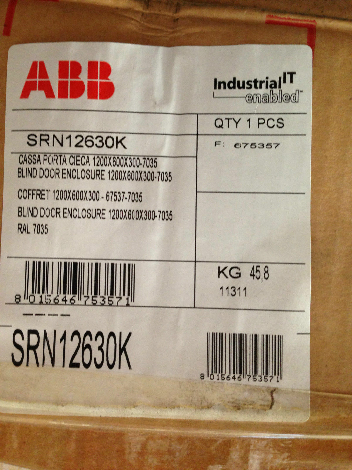 ABB Blind Door Electrical Encl 1200x600x300 cm WFF300/AH terminal ...
