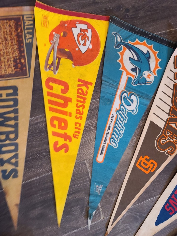 Huge Lot Of 28 Vintage Sports Pennants NFL MLB NBA Some Rare Aged ...