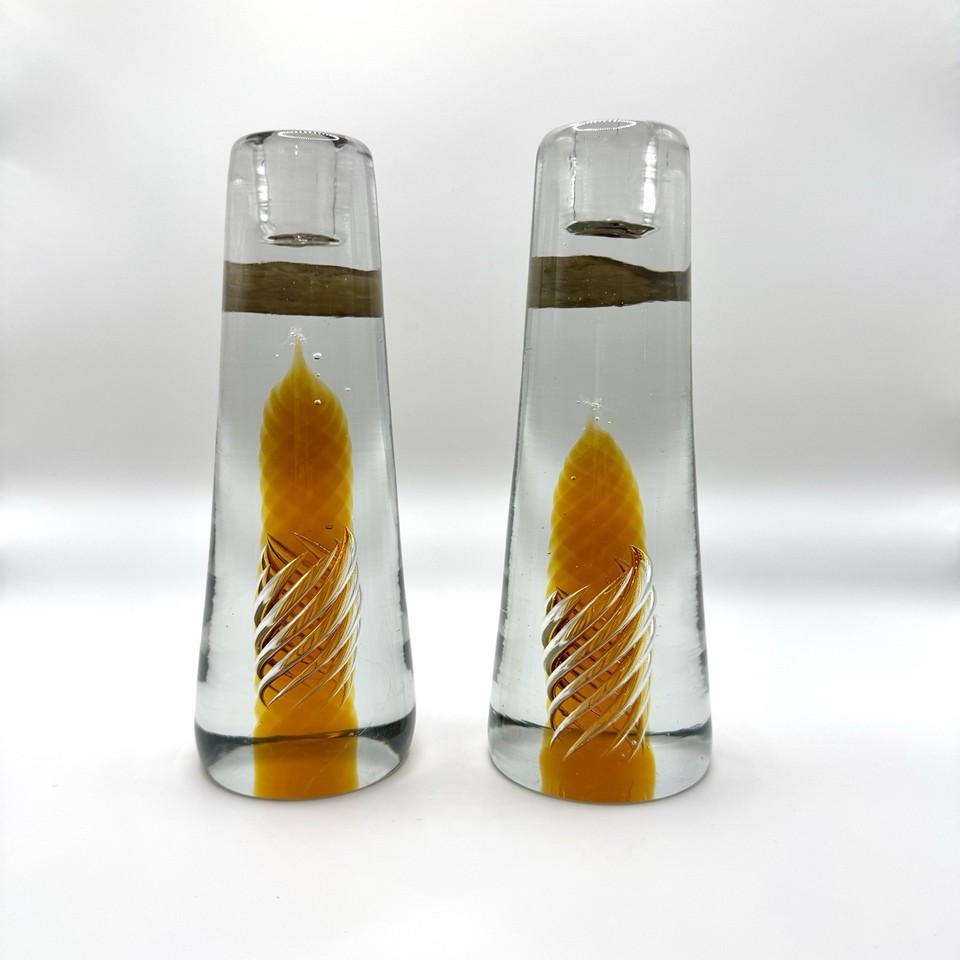 Blenko Joel Philip Myers MCM 1968 Glass Twist Candlesticks Original ...