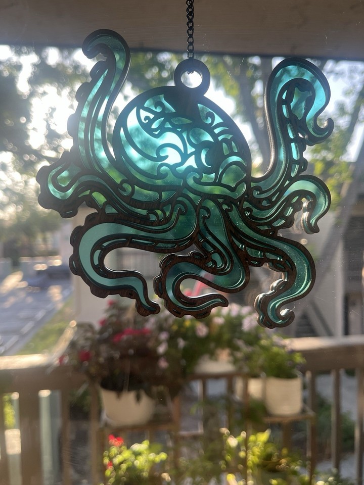 STAINED GLASS OCTOPUS SUNCATCHER SUN CATCHER. **Fast Ship** | eBay