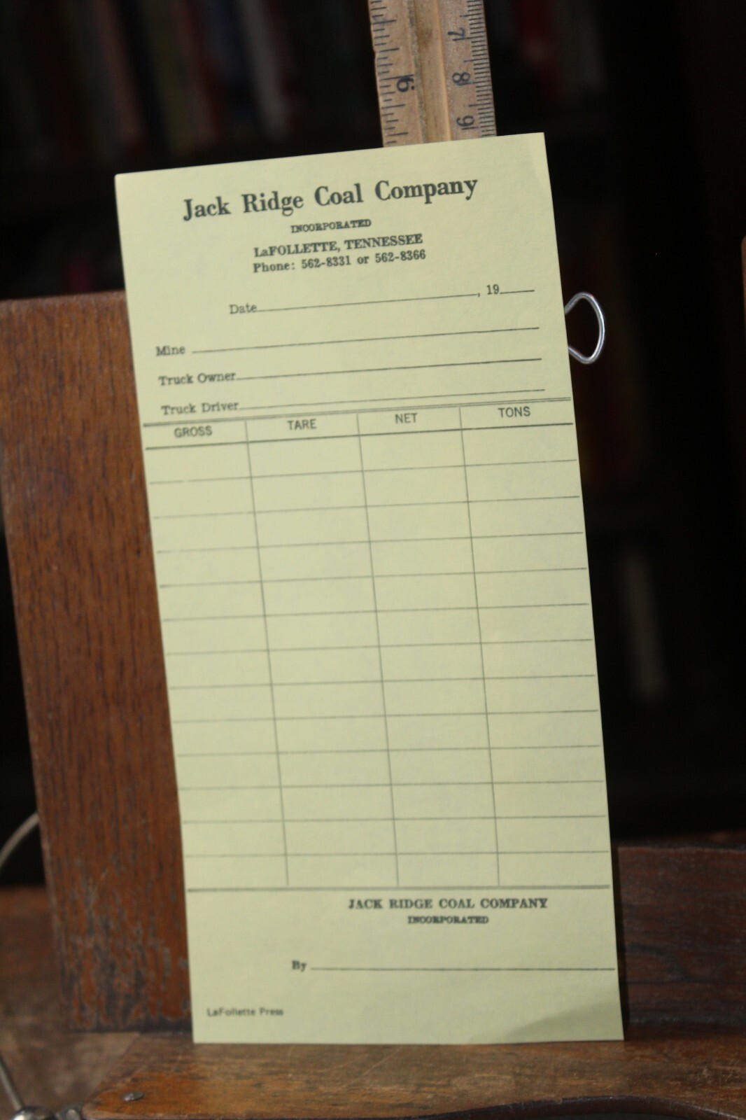 Vintage 1970's Jack Ridge Coal Company Weight Ticket LaFollette ...