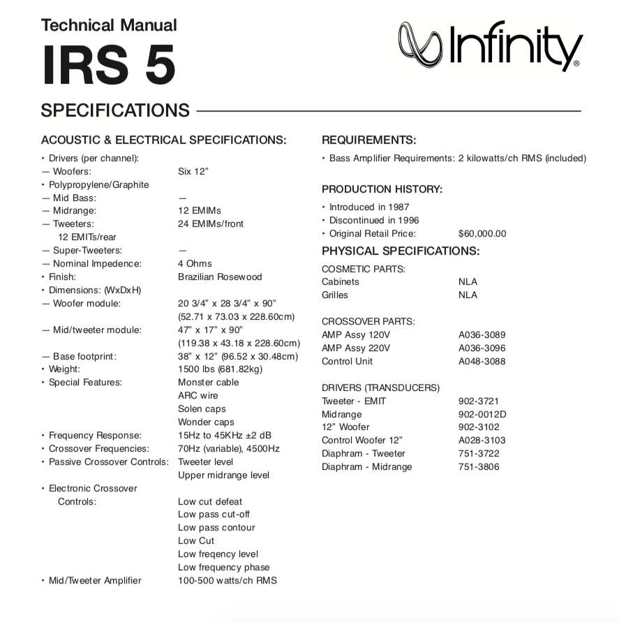 Infinity IRS V Reference Speakers | eBay