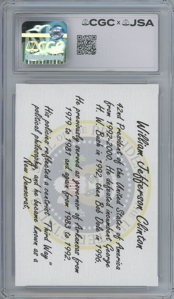 Bill Clinton Signed Auto Autographed Custom Cut Card CGC / JSA 8 Grade ...
