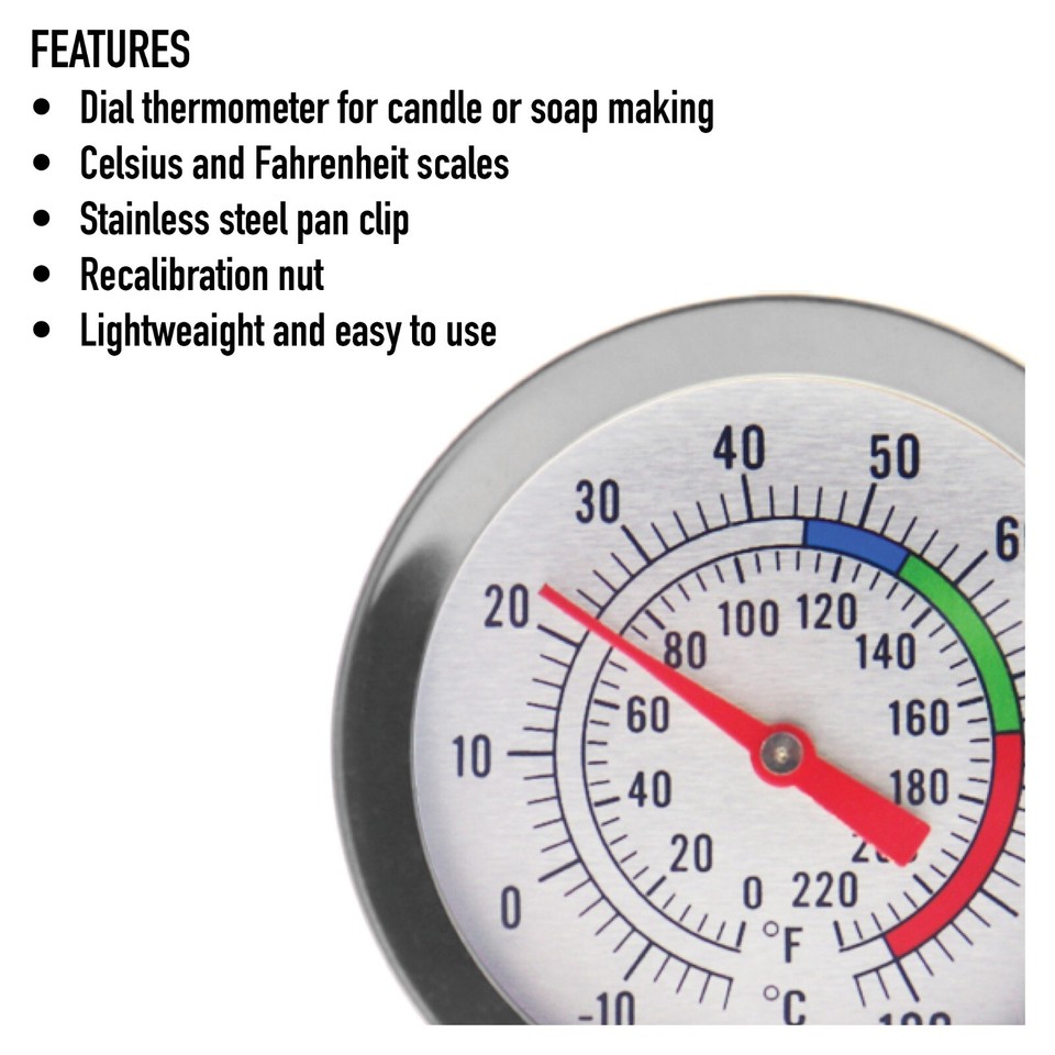 Soap or Candle Making Thermometer for Wax Melting 175mm Probe & Jug ...