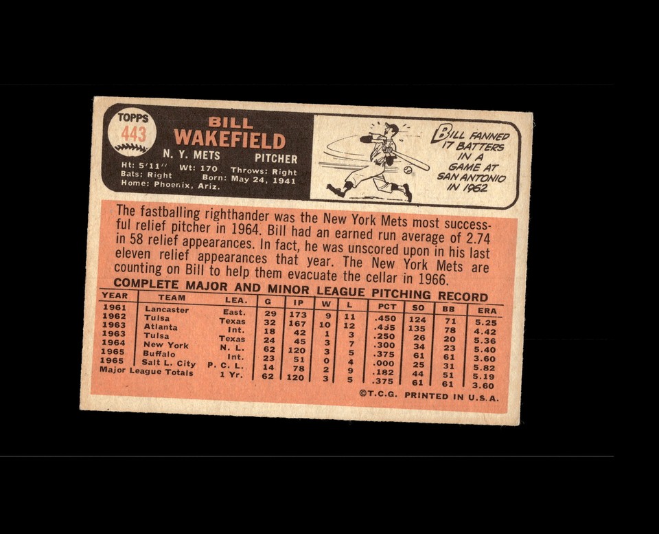 1966 Topps 443 Bill Wakefield VG-EX #D1,371743 | eBay