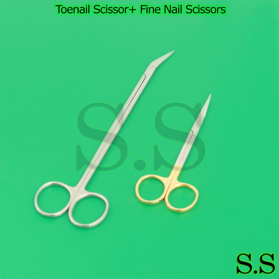 Long Handled Toenail Scissor+ Fine Nail Scissors 4.5"Gold Ring Pedicure ...