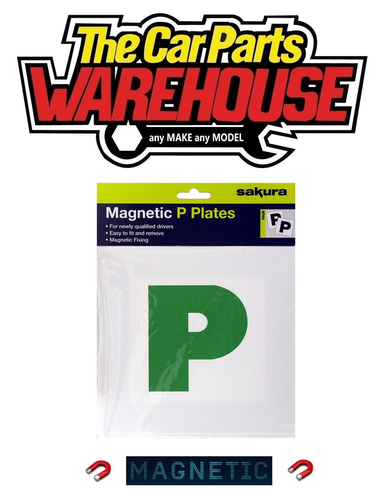 2 x P Plate Magnetic Exterior Car New Pair Learner Plates Secure & Safe ...