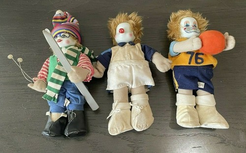 Vintage Sand Filled Clown Jester Doll Lot Of 3 Porcelain Heads 9" Odd ...
