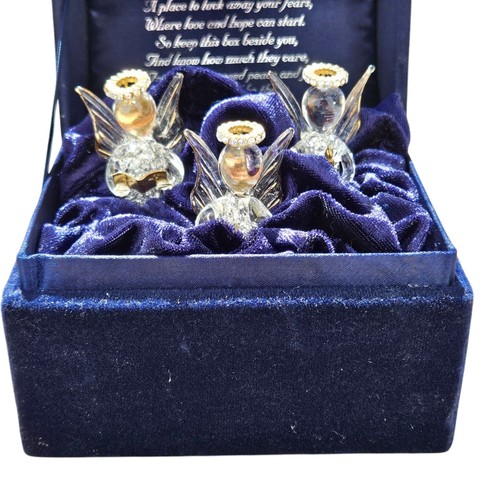 Blue Velvet Worry Music Box Glass Hand Spun Angels 18K Gold 16 ...