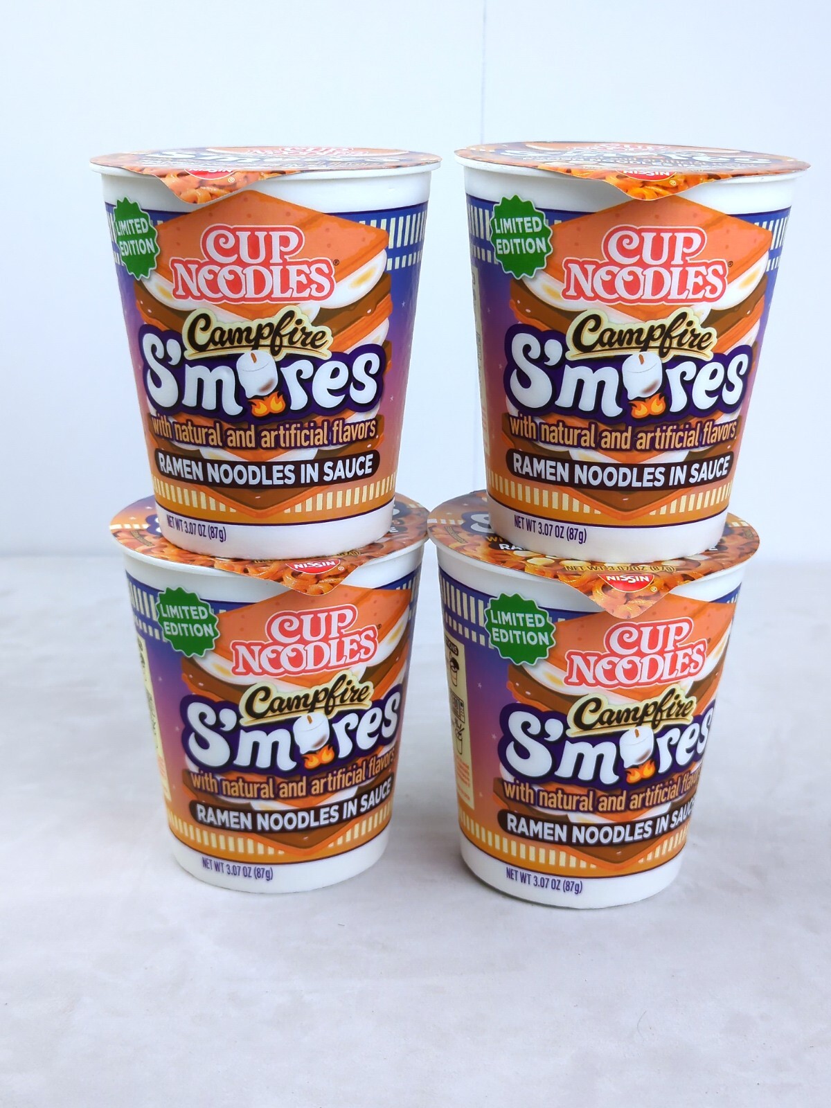 4x CAMPFIRE S'MORES Flavor Nissin Ramen Cup Noodles 3.07oz Dry, LIMITED ...