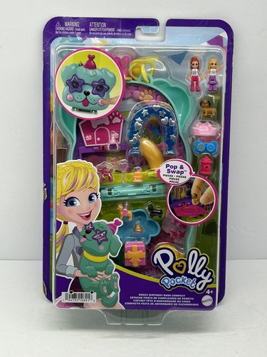 Polly Pocket Mini Toys, Doggy Birthday Bash Compact Playset w/ 2 Micro ...