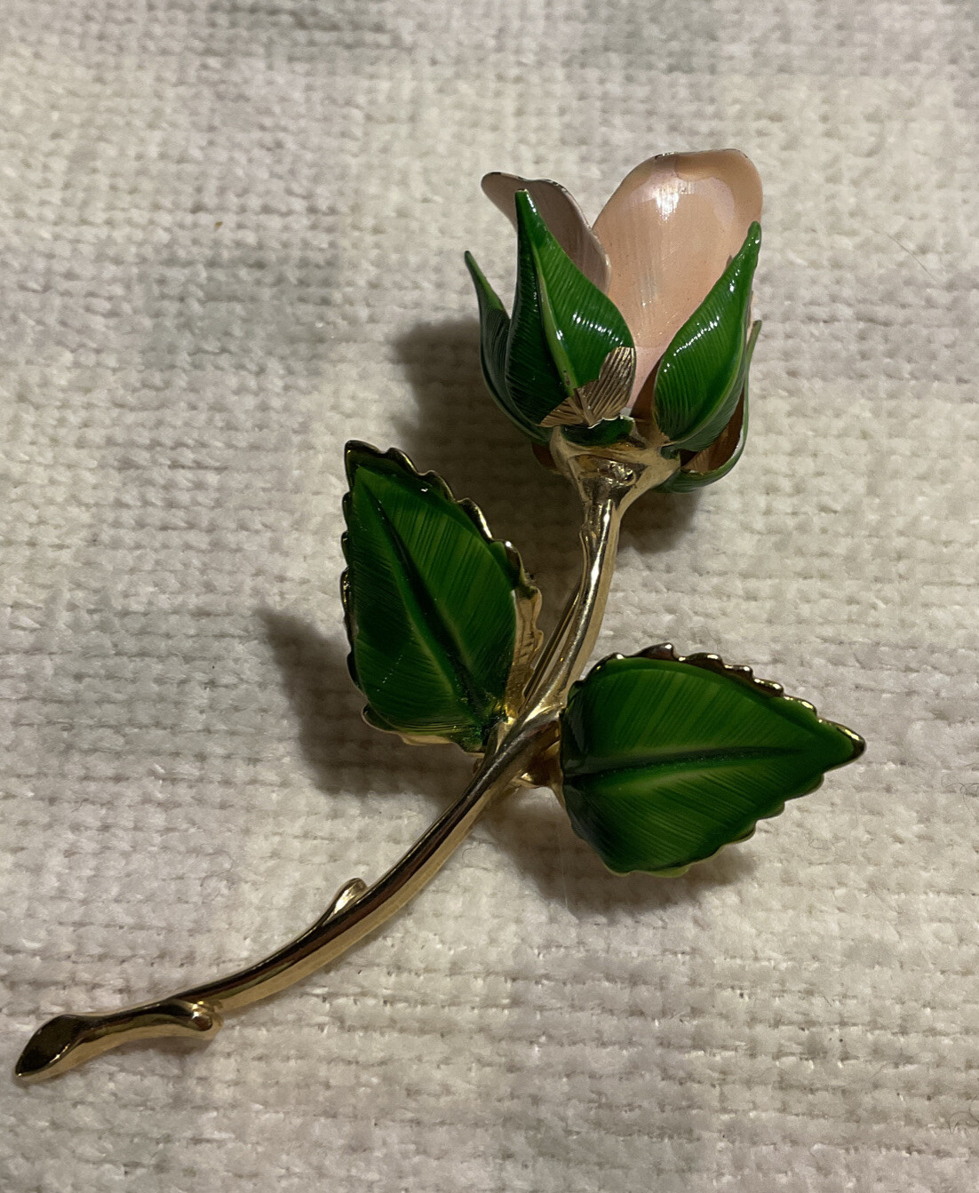 VINTAGE GIOVANNI ROSE FLOWER GOLD TONE PINK GREEN ENA… - Gem