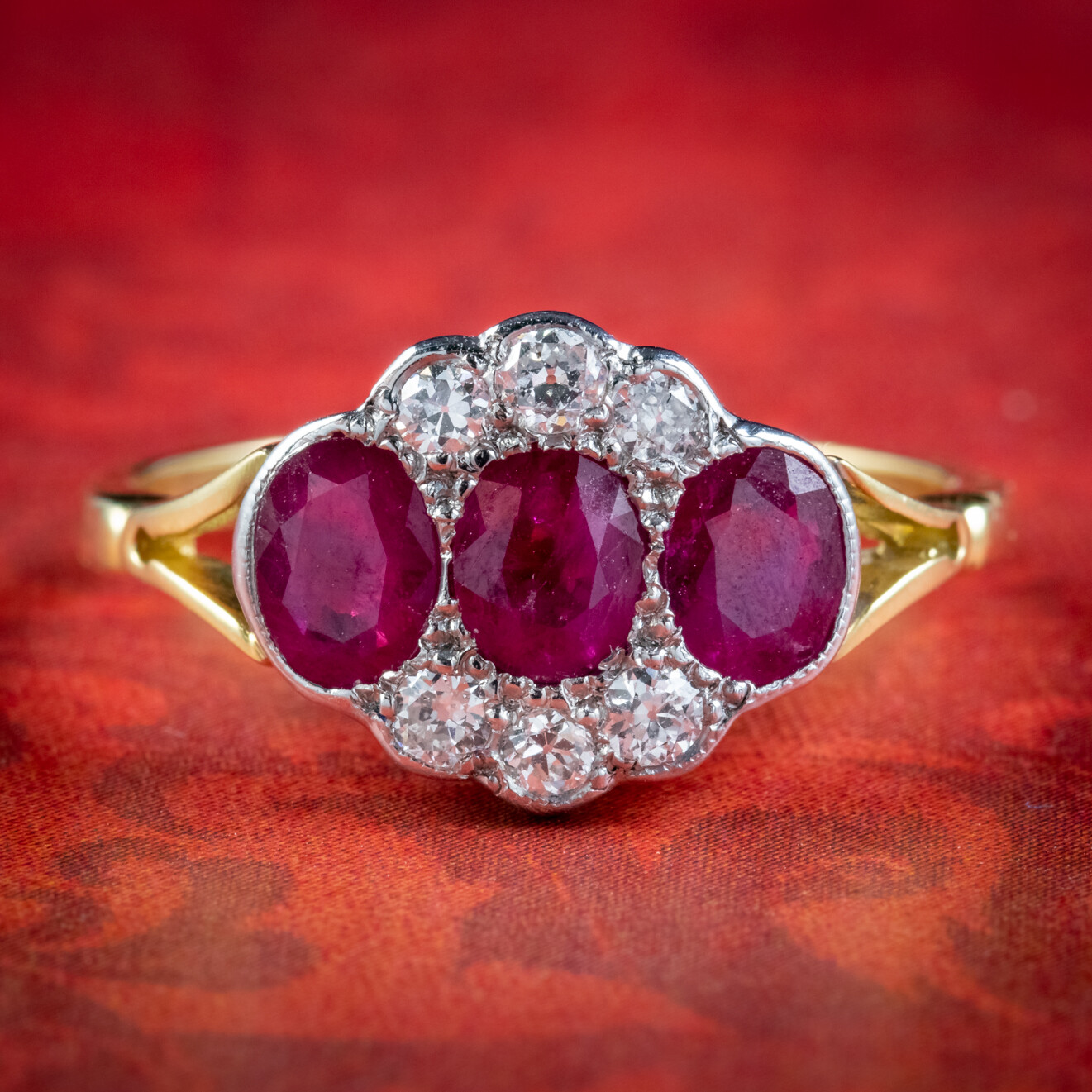 Edwardian Style Ruby Diamond Cluster Ring 18ct Gold 1.25ct Of Ruby ...