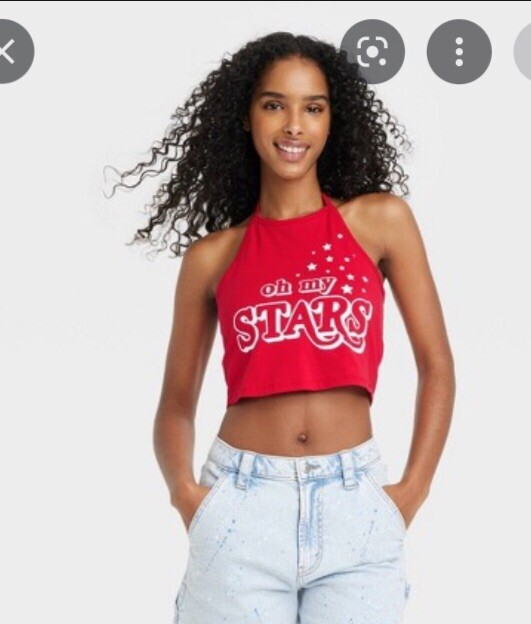 Isaac Morris Women’s Halter Top Crop 4th of July “Oh my Stars” red NWT S
