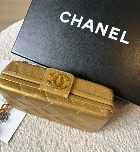 Chanel Classic CC Logo- Classic Clutch with Tassel Quilted Gold ...