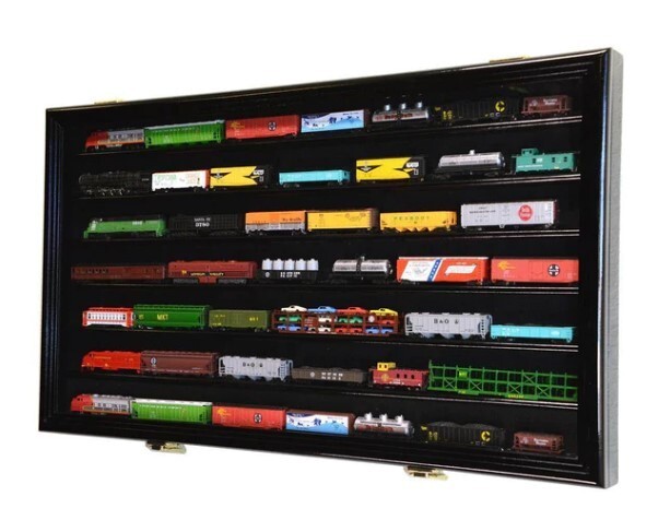 Train Display Case N Scale Black 7 Shelves Cabinet Railroad Car ...