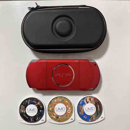 Sony PSP-3000 Radiant Red Game Console w/ Case & 3 Games - No Battery ...