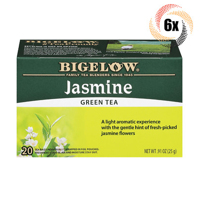 6x Boxes Bigelow Natural Jasmine Green Tea | 20 Pouches Per Box | .91oz ...