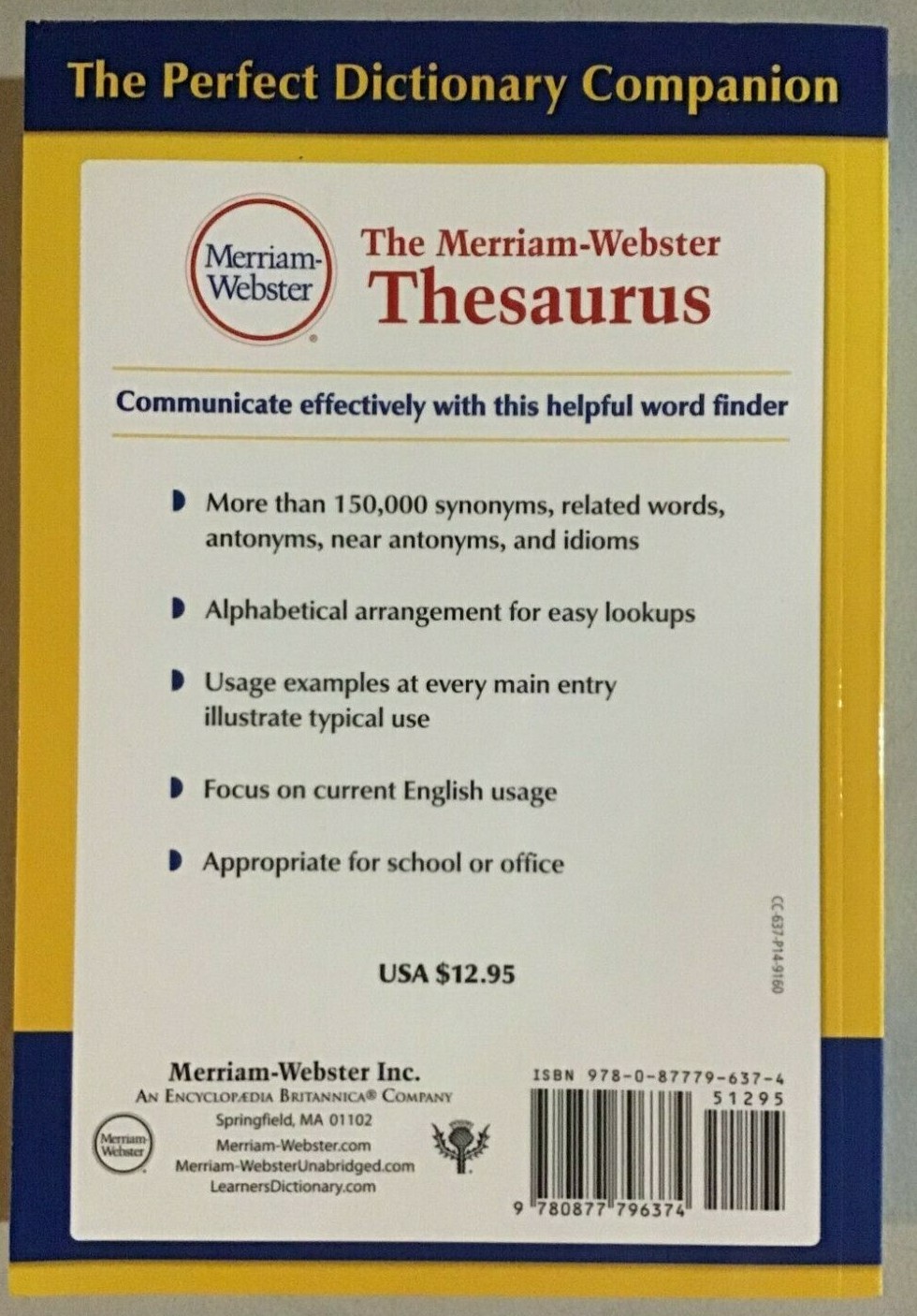 The Merriam-Webster Thesaurus by Merriam-Webster (2005, Trade Paperback ...