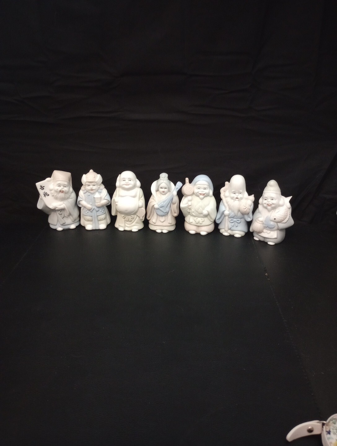 Pair of Yashimi K Porcelain Light Blue Dragon & 7 Lucky Gods Figurines ...