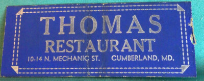 Matchbook Cover Thomas Restaurant Cumberland Maryland C111 | eBay