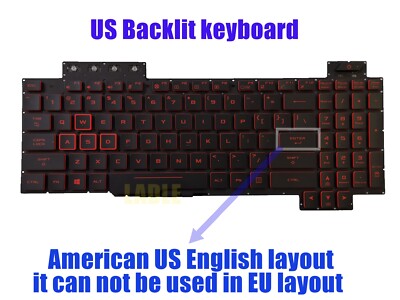 US Red backlit keyboard for Asus Gaming FX705G/FX705GM/FX705GE/FX705GD ...