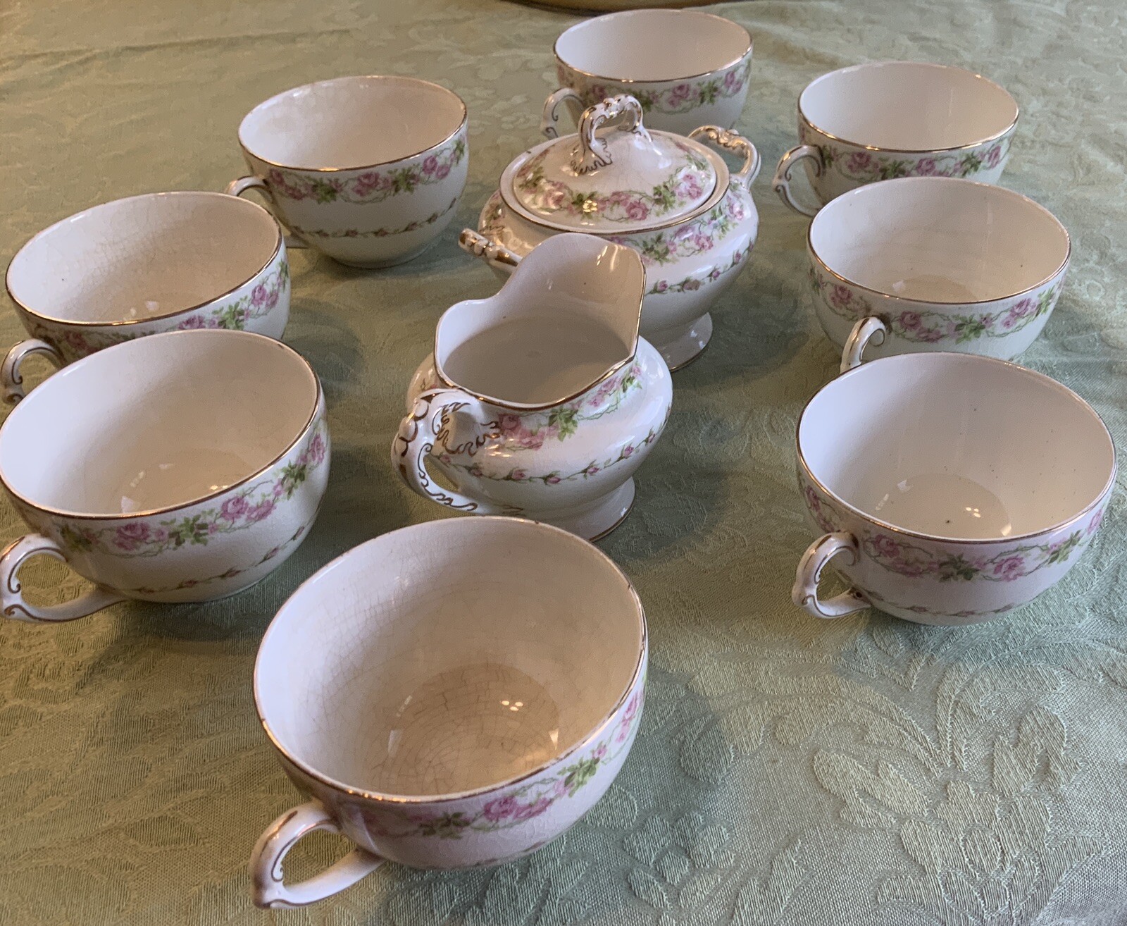 John Maddock & Sons England Royal Vitreous pink roses Creamer&sugar 8 ...
