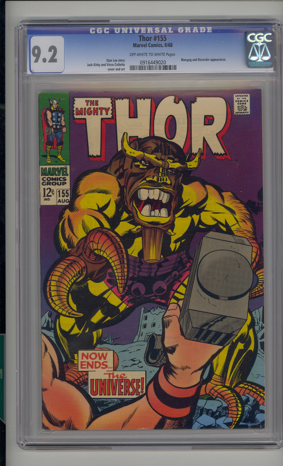 Thor #155 CGC 9.2 NM- Unrestored Marvel Balder Sif Loki Odin Recorder ...