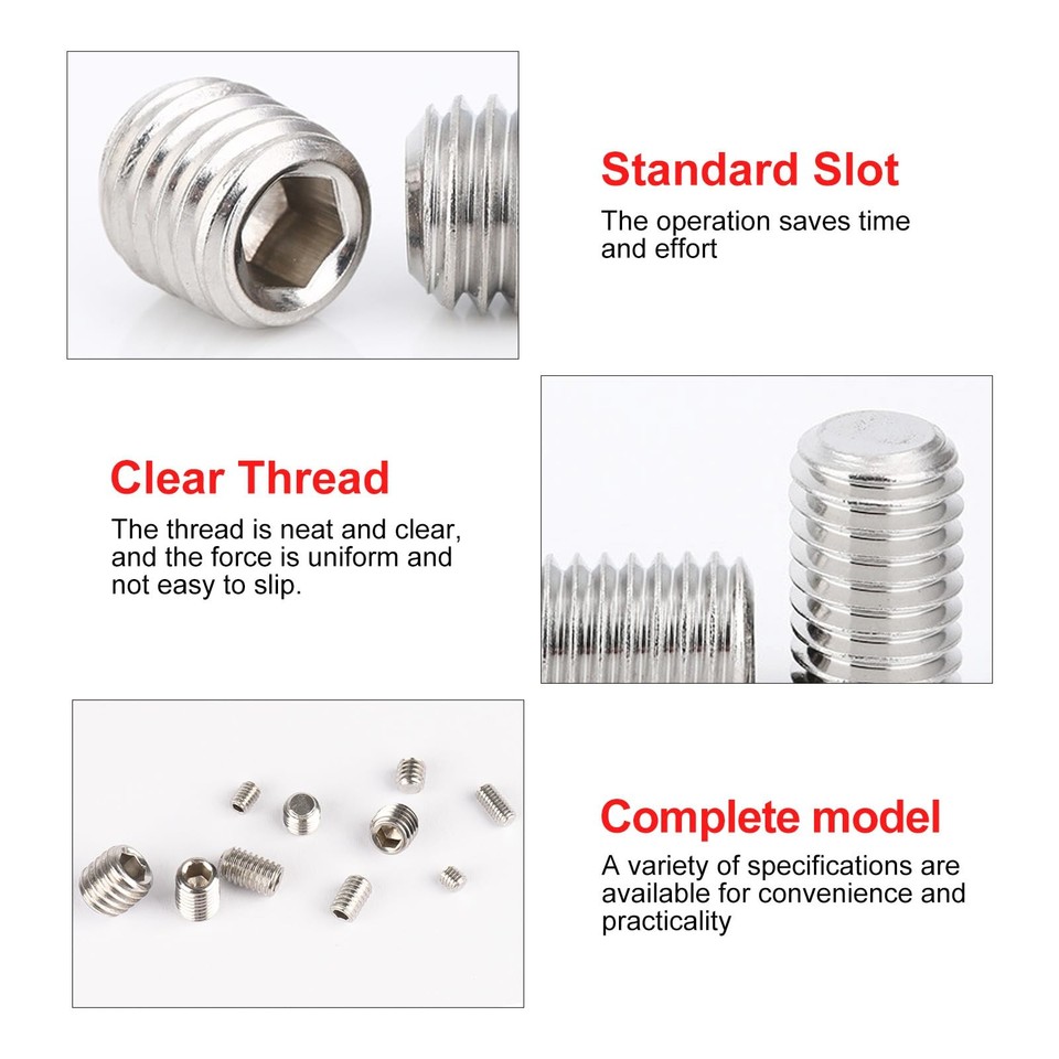 200pcs Stainless Steel Allen Head Grub Screws Socket Hex Set Screw ...