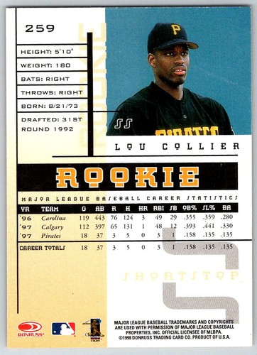 1998 Leaf Rookies & Stars #259 Lou Collier SIGNED Pittsburgh Pirates | eBay