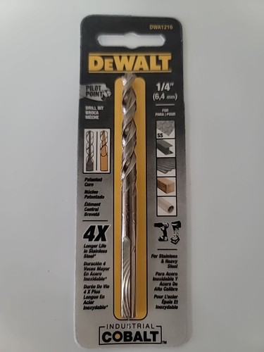 (3) DeWalt DWA1216 Cobalt Industrial Pilot Point Drill Bit, 1/4" (6,4mm ...