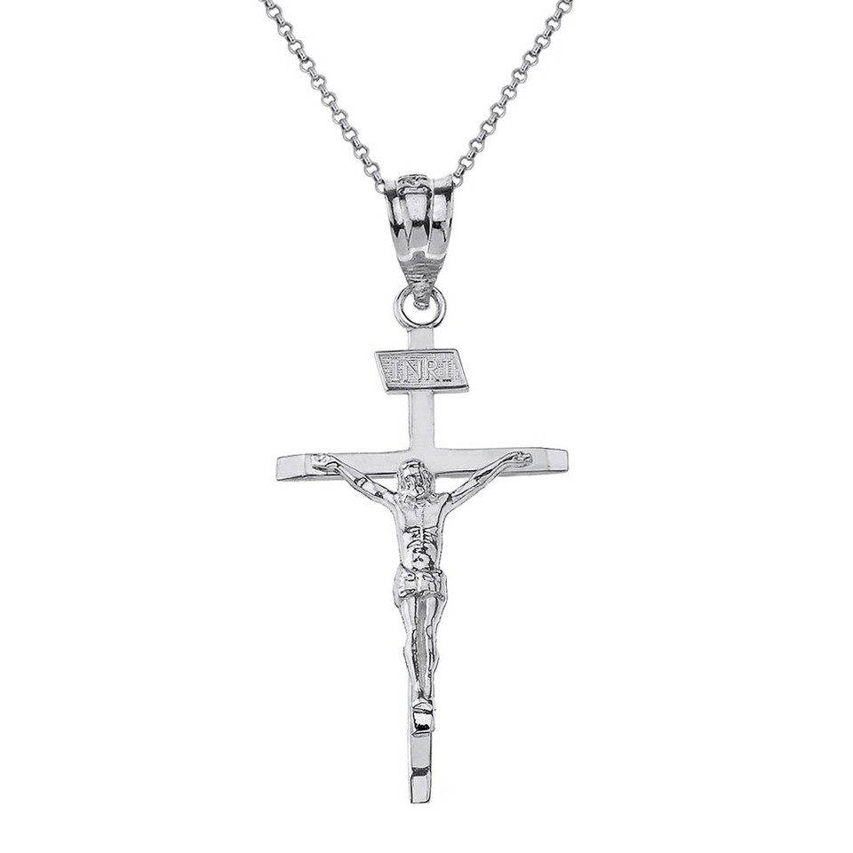 Solid Gold Jesus of Nazareth INRI Crucifix Cross Pendant Necklace S/M/L ...