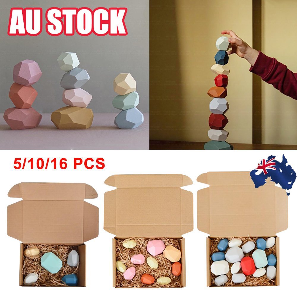 New Toy Creative Wooden Colored Stacking Balancing Stone Building ...