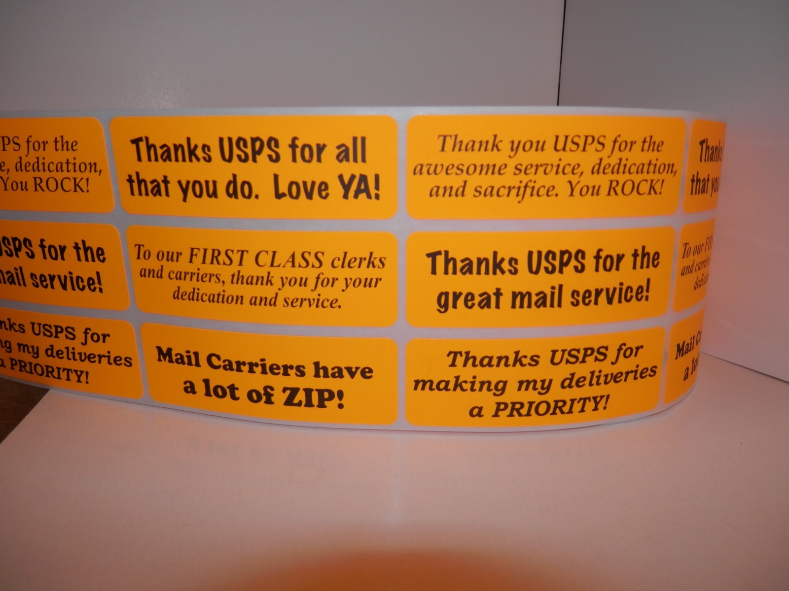 252 sticker labels, Thank You USPS Support Messages 1x3, orange ...