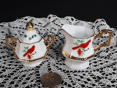 Miniature Sugar Creamer Set White Gold Trim Cardinals | eBay