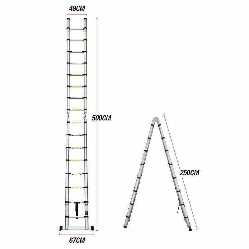 Telescopic Ladder 16.5FT/5M Extension Folding Multi Purpose Aluminum ...